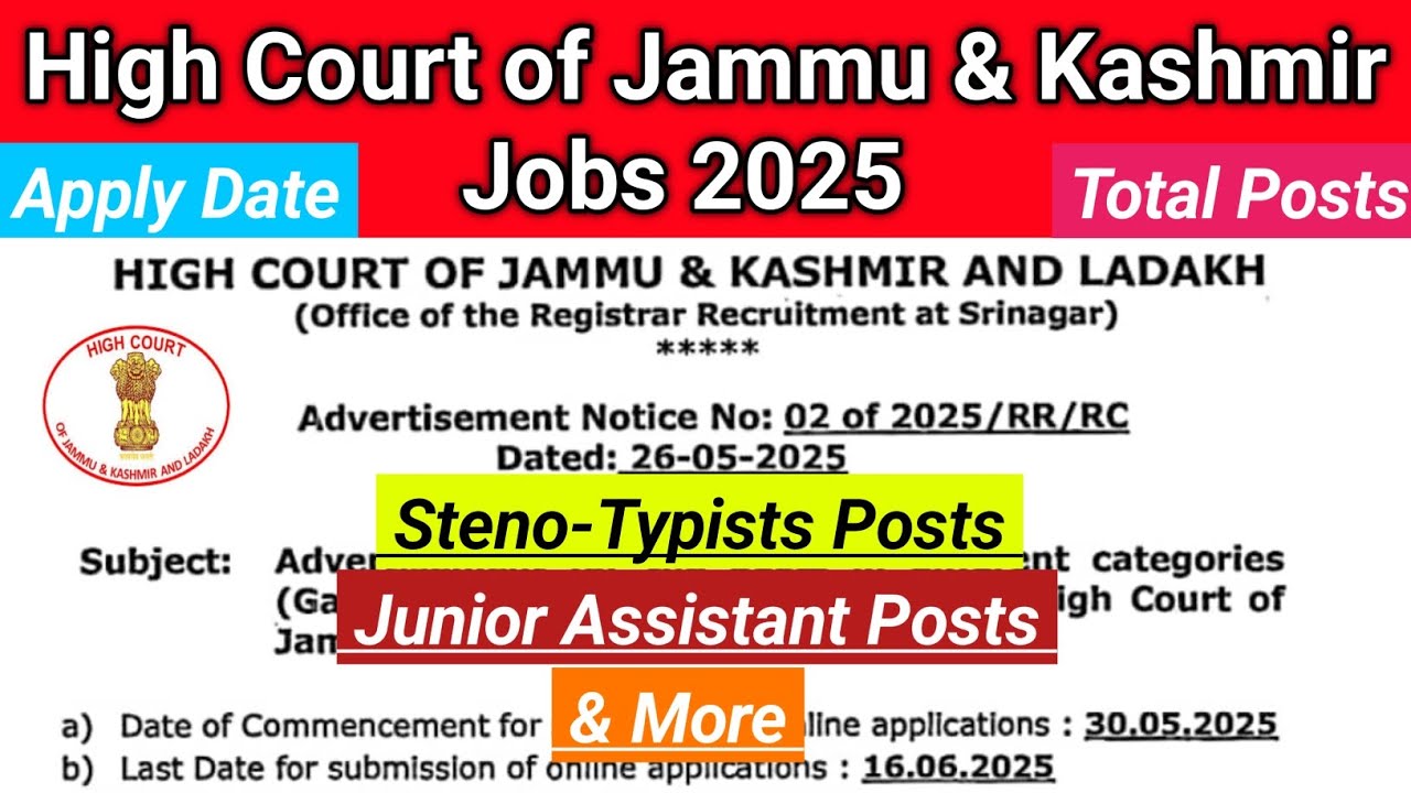 J&K High Court New Recruitment 2025 | High Court of J&K New Posts | New ...