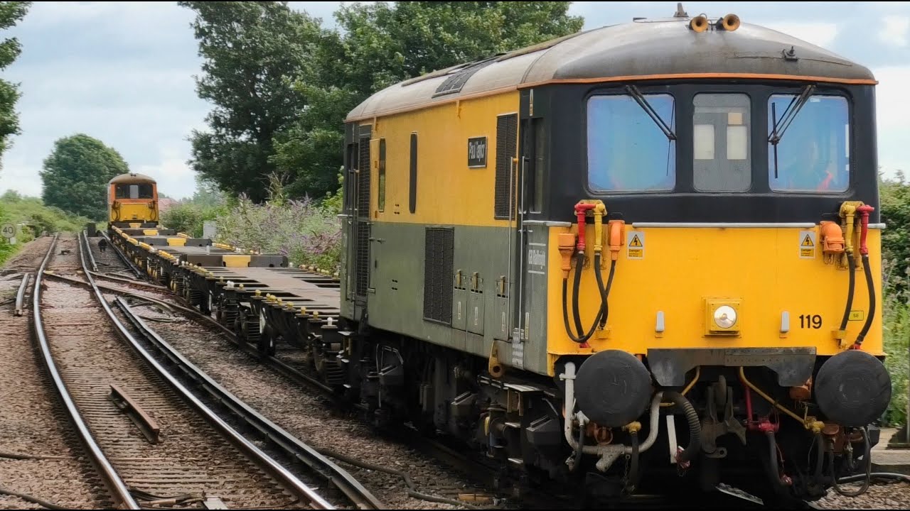 GBRf Class 73s - 73119 + 73109 With Empty Container Flat Wagons Passes ...