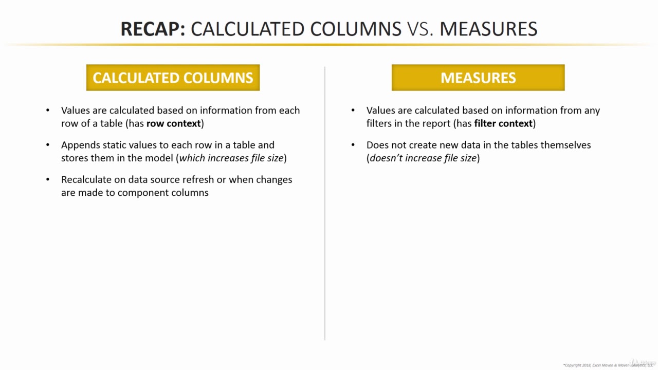 5 RECAP Calculated Columns vs Measures - YouTube