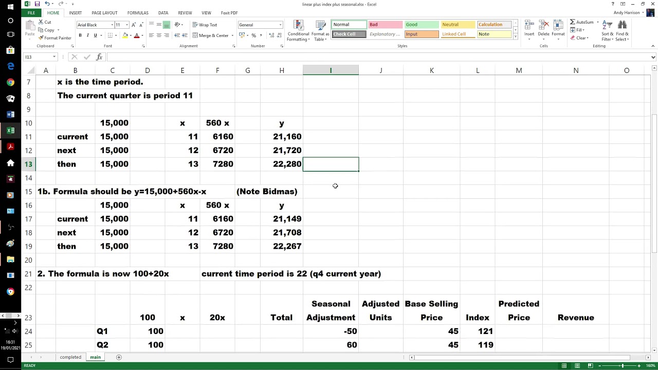 linear equation with seasonal variation and index - YouTube