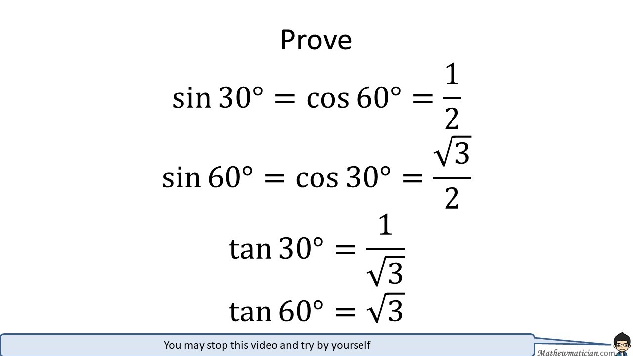 Why Sin30 cos60 1 2 Sin60 cos30 square Root 3 Over 2 Tan30 1 square
