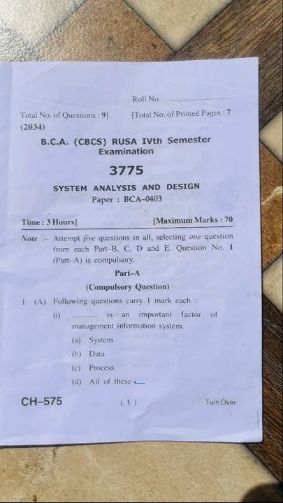 Hpu bca 4th sem system analysis and design question paper of 2024 |Pyq ...