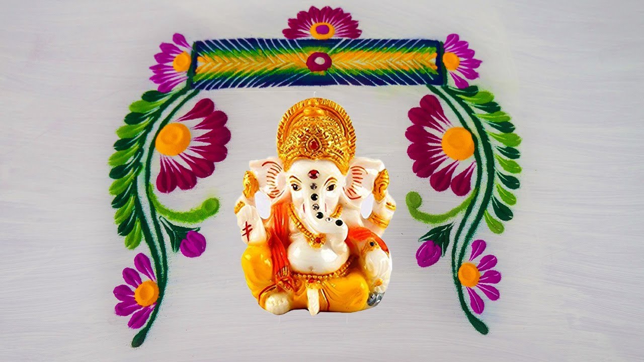 Very easy and simple Border rangoli for ganpathi festival 2018 ...