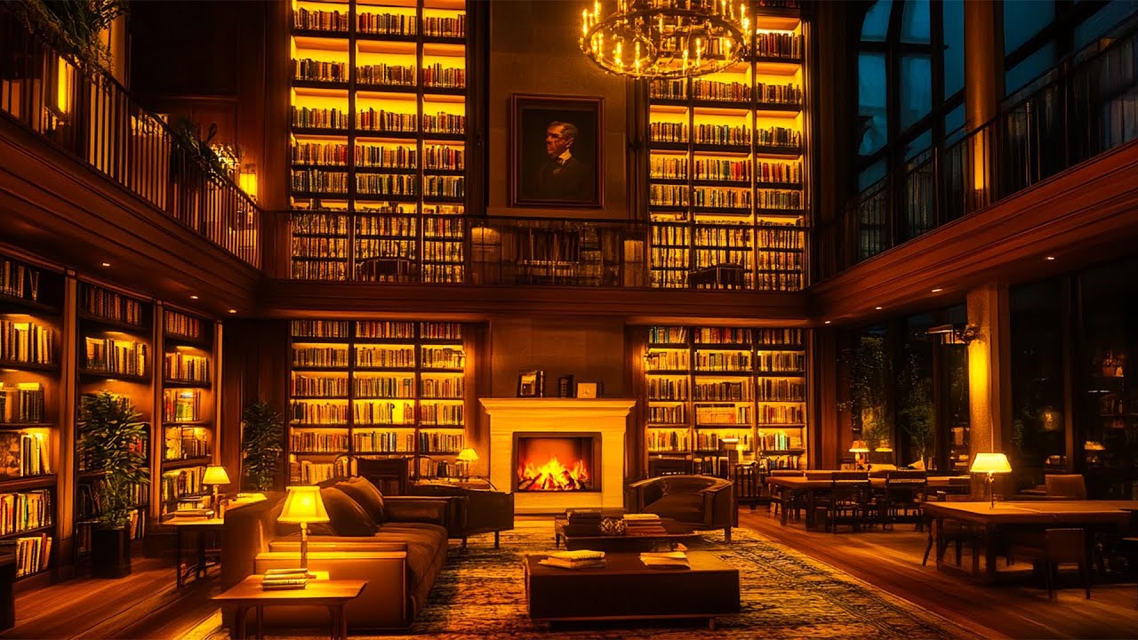Royal Library Space - Rainfall Sound and Crackling Fireplace for Sleep ...