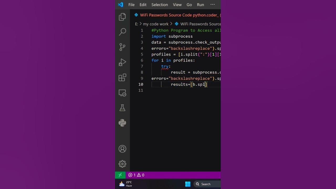 Program To Accessing Wifi Password 🔑 Using Python Programming Language Python Wifi Password