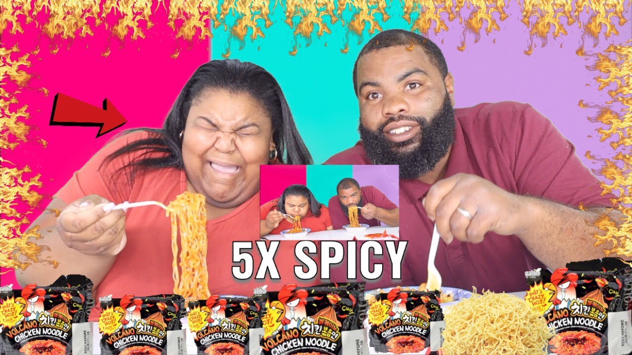 5X SPICY VOLCANO NOODLE CHALLENGE! - YouTube