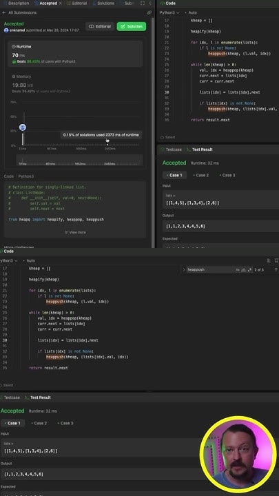 Fastest Merge K Sorted Lists Python Coding Leetcode Youtube