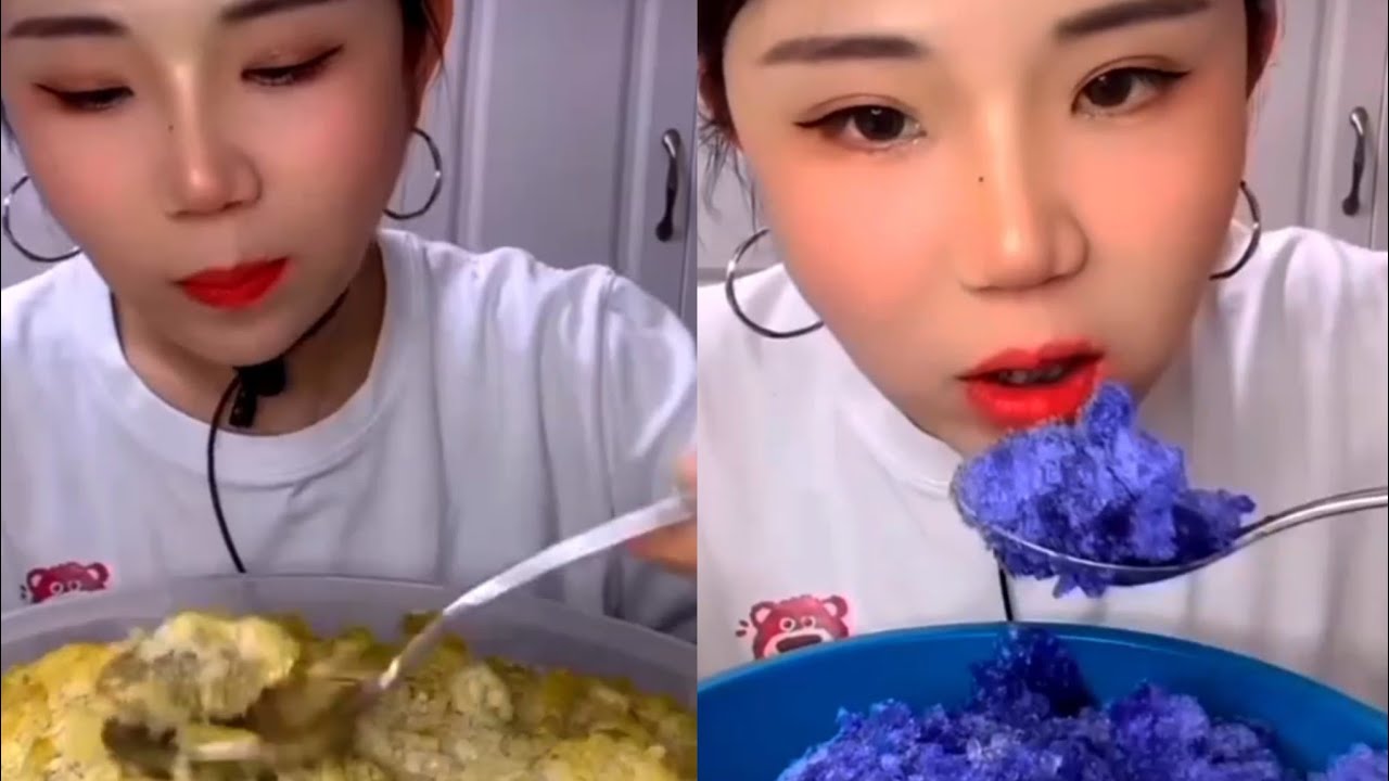YY'S ASMR ICE | ONLY YY ICE EATING || MIX YELLOW AND BLUE SHAVED ICE ...
