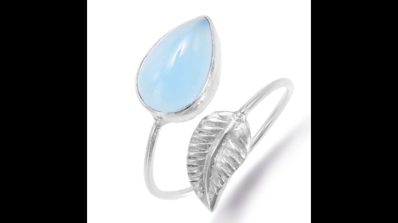 Inel argint reglabil Frunza calcedonia albastra | Podoabele Mele - YouTube