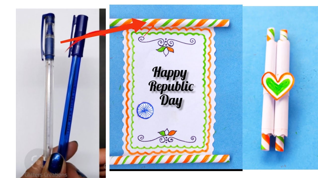 Easy white paper republic day card making with pen | republic day card ...