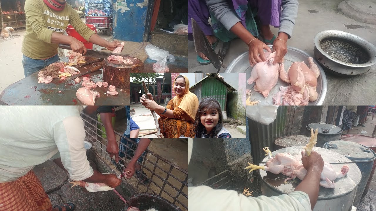 Cutting and cleaning whole chickens In to dressed chicken Chicken shop ...