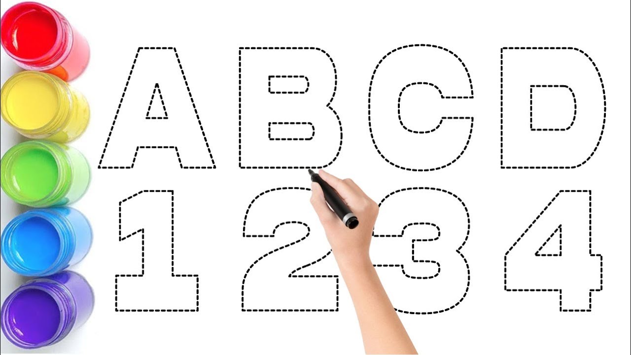 How to Draw and Paint Alphabet Letters ABCD-1234 with glitter for kids ...