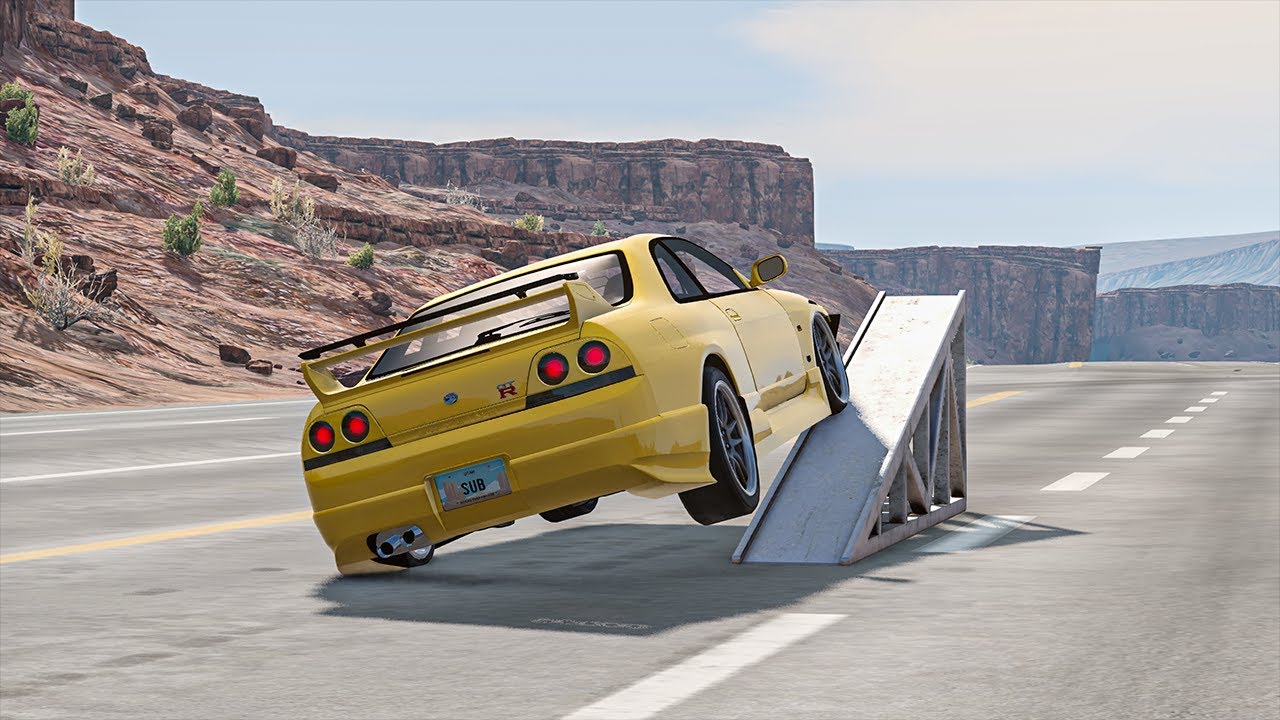 Cars Crash On The Flip Ramp - BeamNG Drive - YouTube