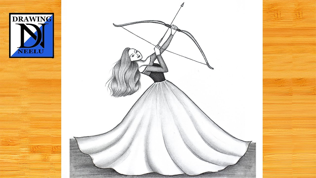 How to draw a Girl shooting Bow -Drawing easy || Pencil sketch for ...