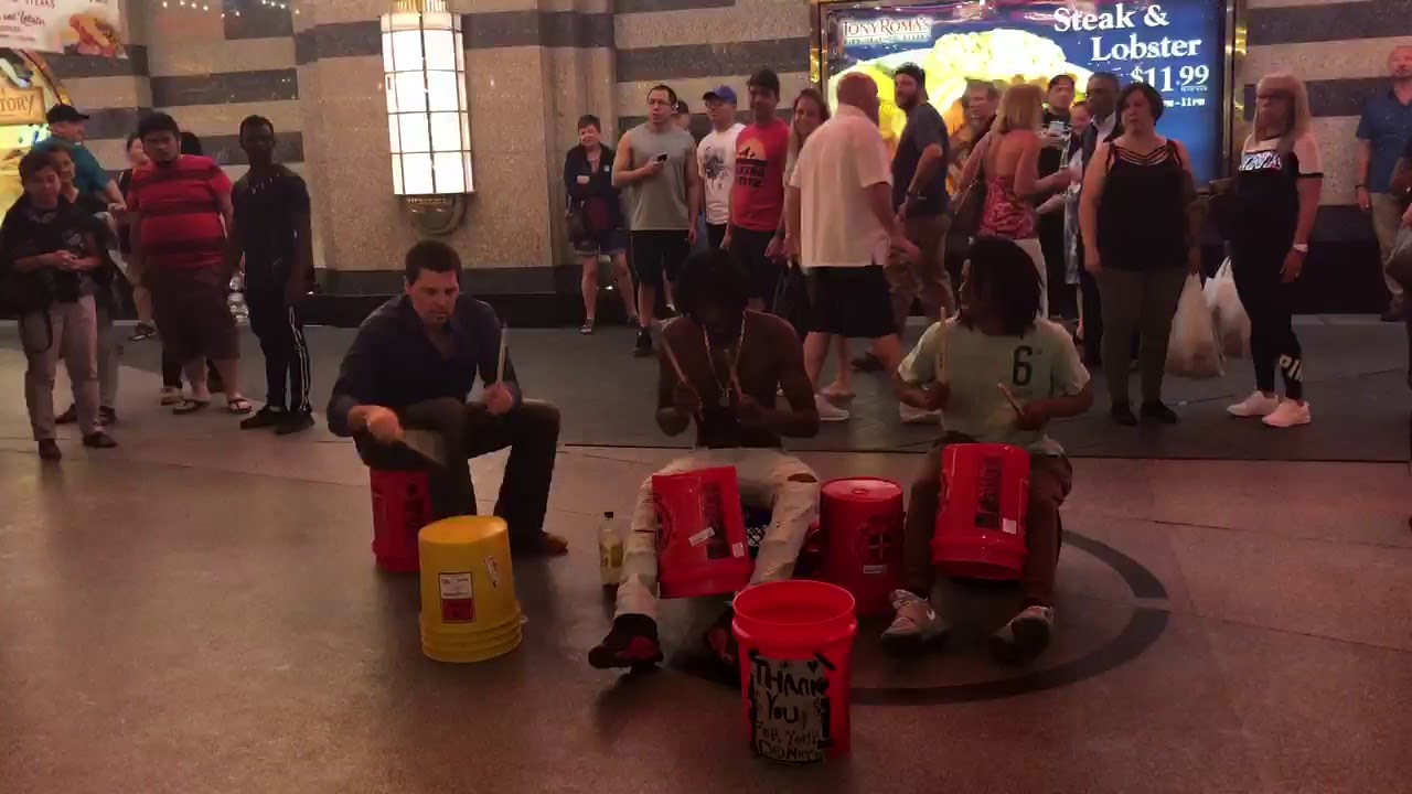 Drumming on Buckets - Fremont St., Las Vegas pt. 2 - YouTube