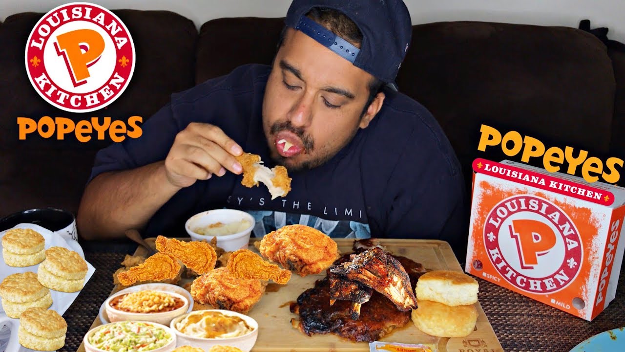 Popeyes Fried Chicken MUKBANG, | BARBECUE RIBS - YouTube