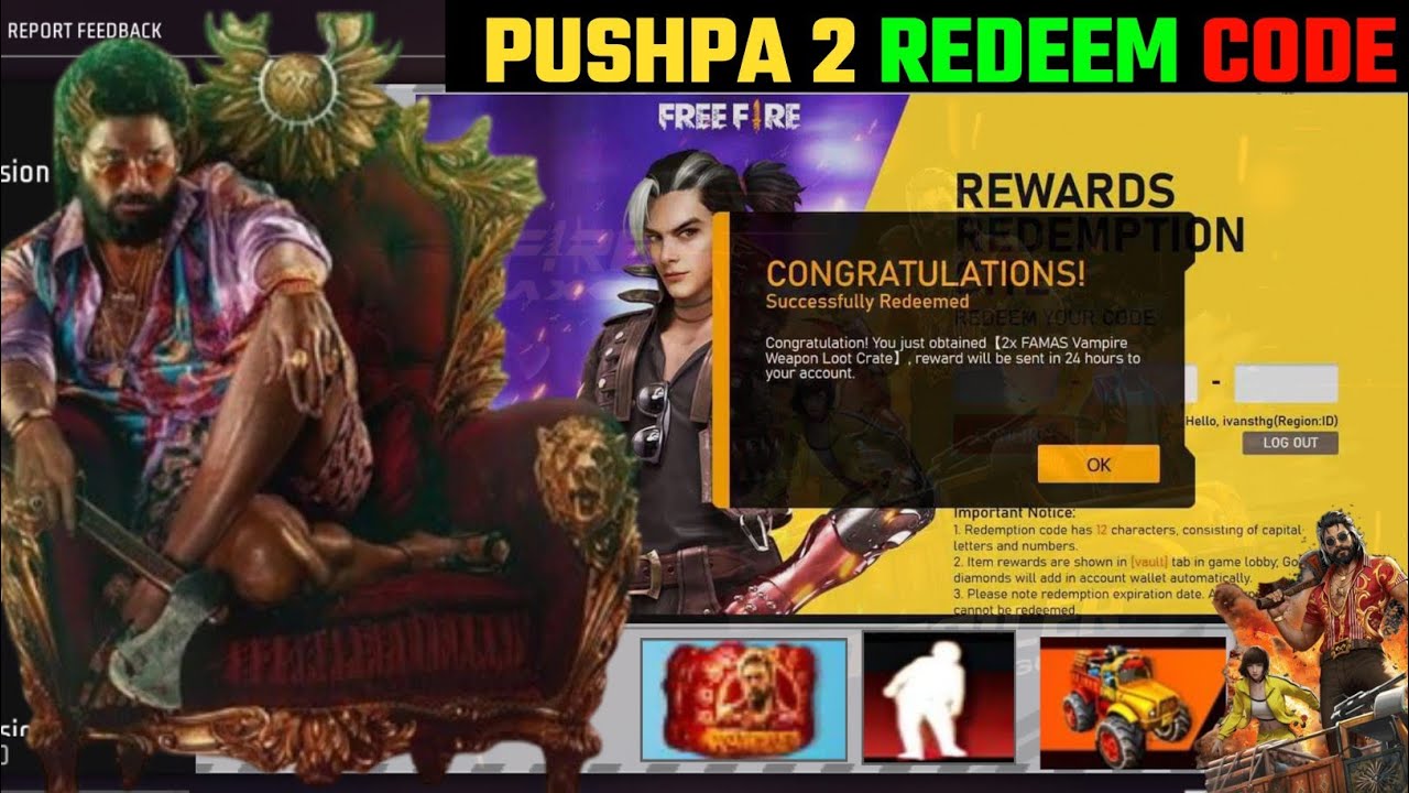REDEEM CODE IN FREE FIRE 🔥 | PUSHPA 2 | PUSHPA 2 REDEEM CODE IN FREE FIRE 2024 🪓 - YouTube