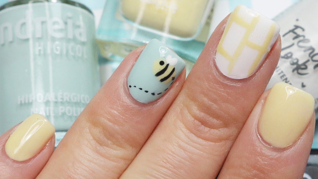 CUTE Little Bee Nail Art | Spring Nail Art Design | Easy Tutorial for ...