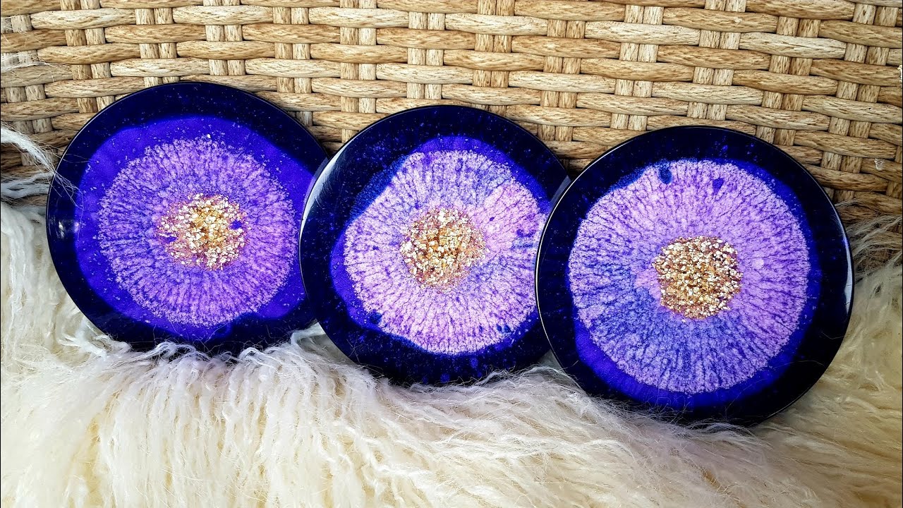 #849 Resin Coasters In Purple And Gold With White Milk Paint For ...