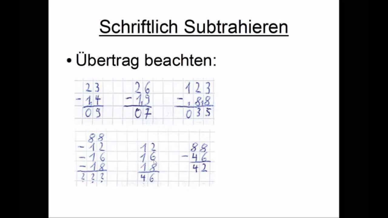 Schriftlich Subtrahieren - YouTube