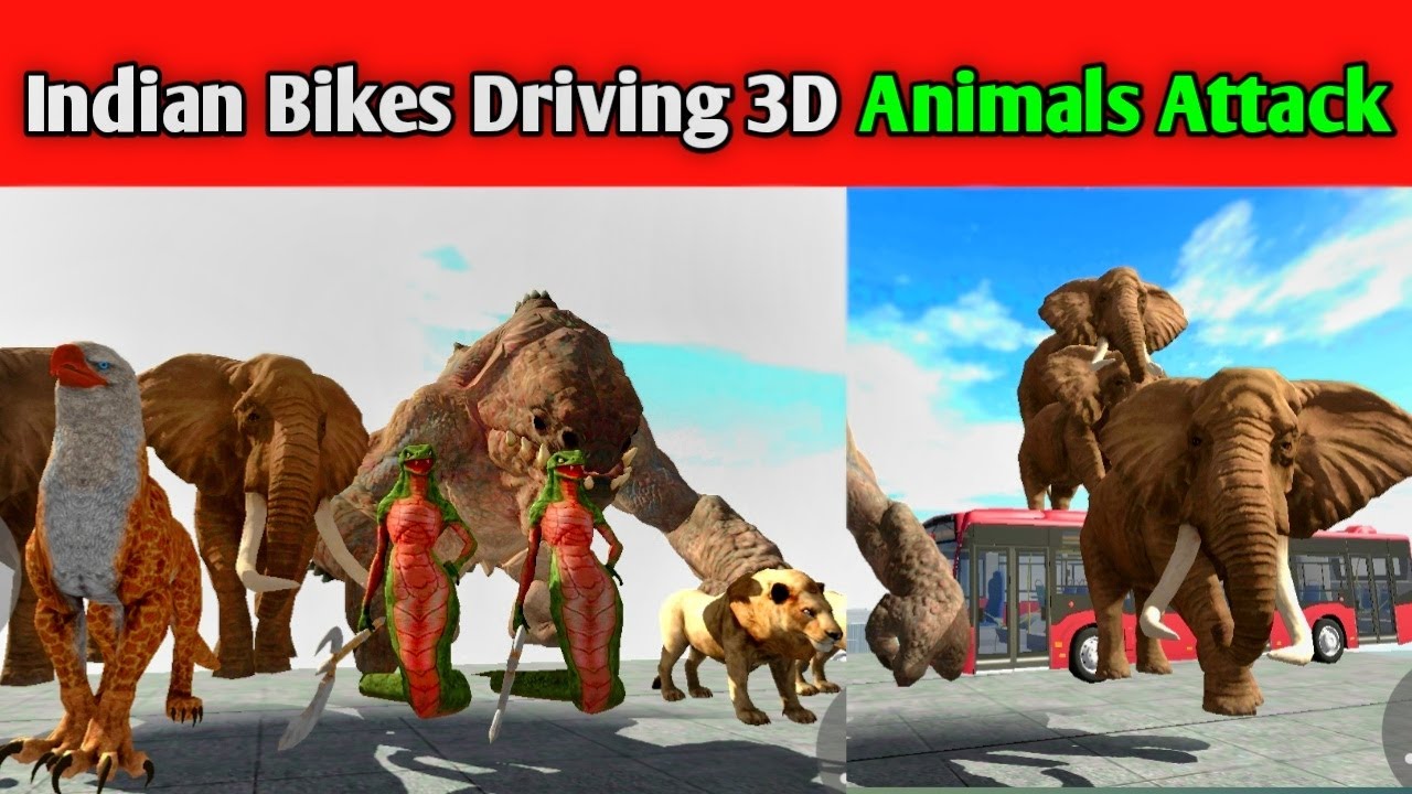 100 Animal Attack 100 elephant | Funny Gameplay Indian Bikes Driving 3D ...