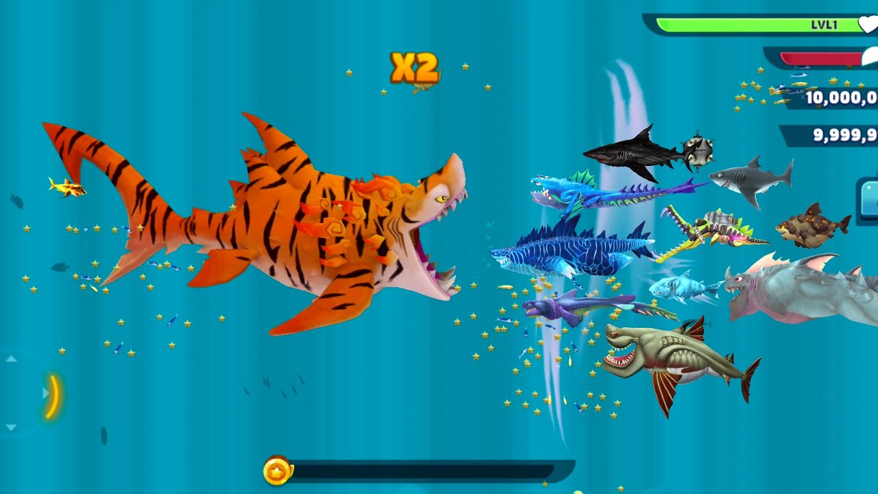 HUNGRY SHARK EVOTULION NEW SKIN LION FIRE SHARK GIANT SHARK - HUNGRY SHARK EVOTULION GAMEPLAY ...