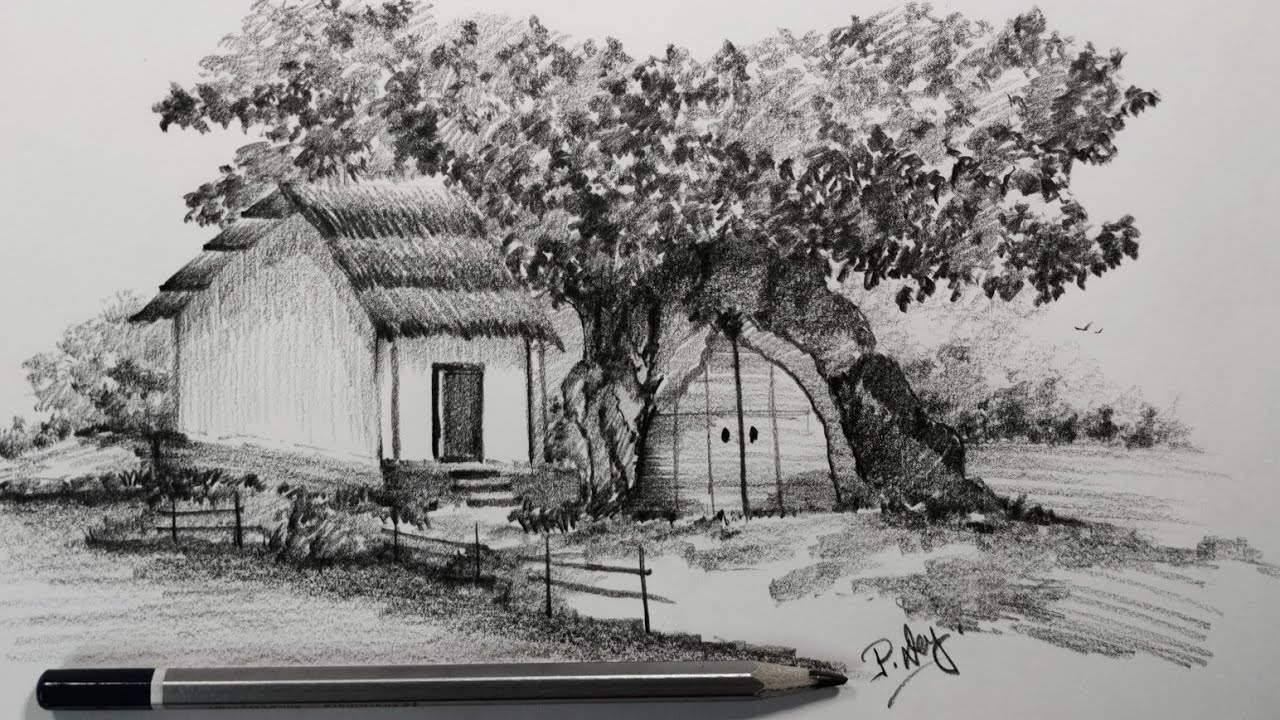 How to Draw| A #House_Scene #Pencil_Sketch New #Creation - YouTube