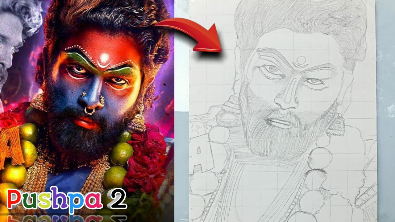 PUSHPA 2 || How To Draw Pushpa Raj Drawing || Outline Tutorial - YouTube