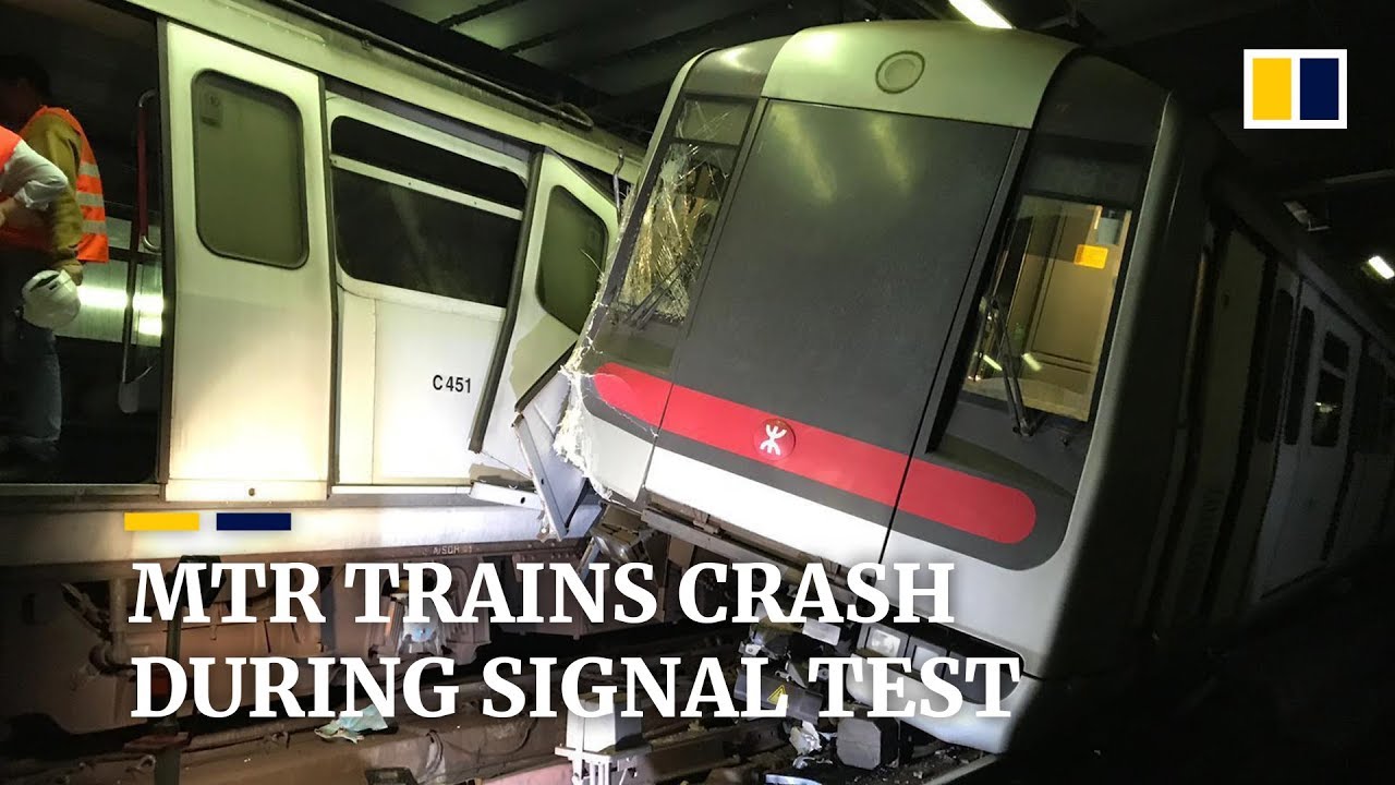 Hong Kong's MTR trains crash during signal test - YouTube