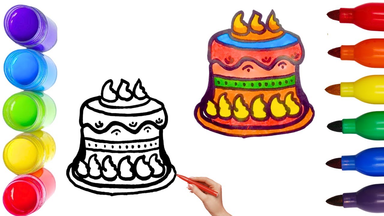 How To Draw cute Birth Day Cake Drawing, Painting & Coloring For Kids ...