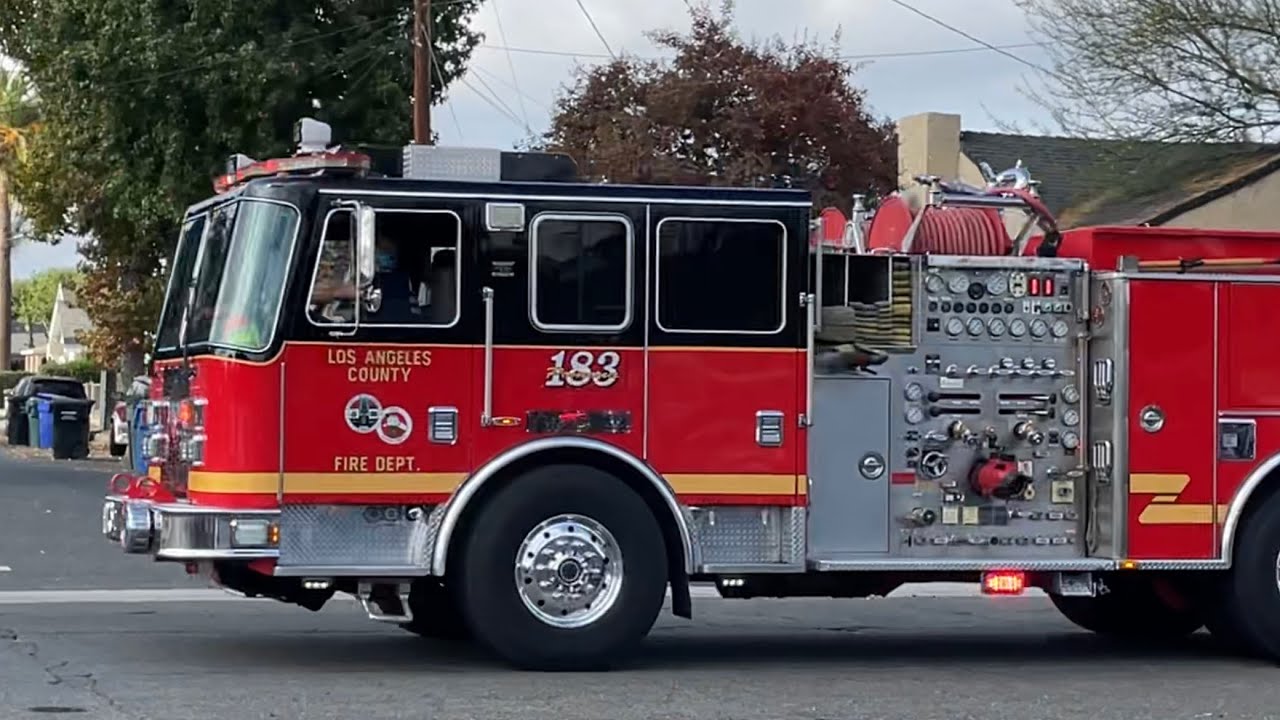 POMONA: LAcoFD engine & squad 183 responding with Falck Amb 615 - YouTube