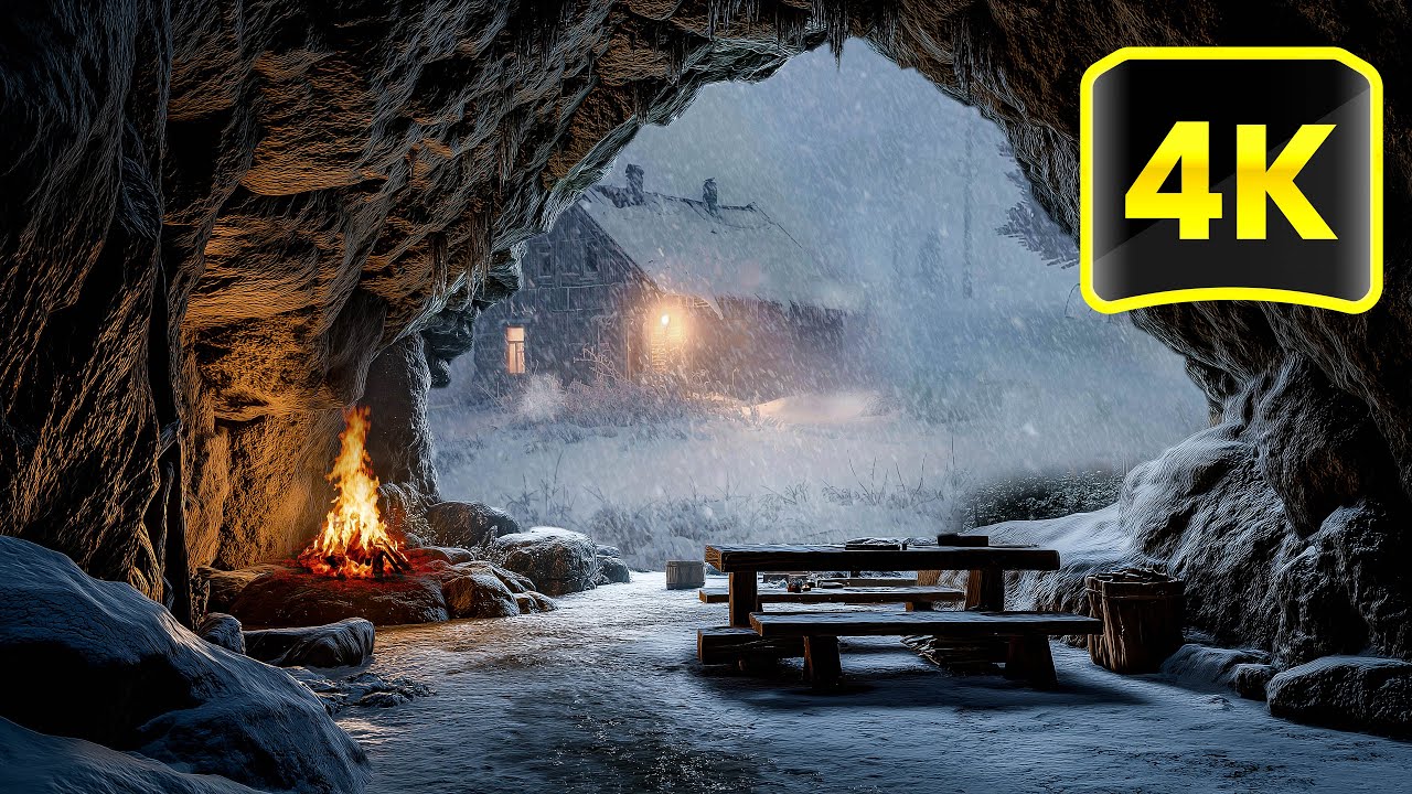 Relaxing Blizzard Snowstorm with Fireplace Crackling | Ambience Winter ...