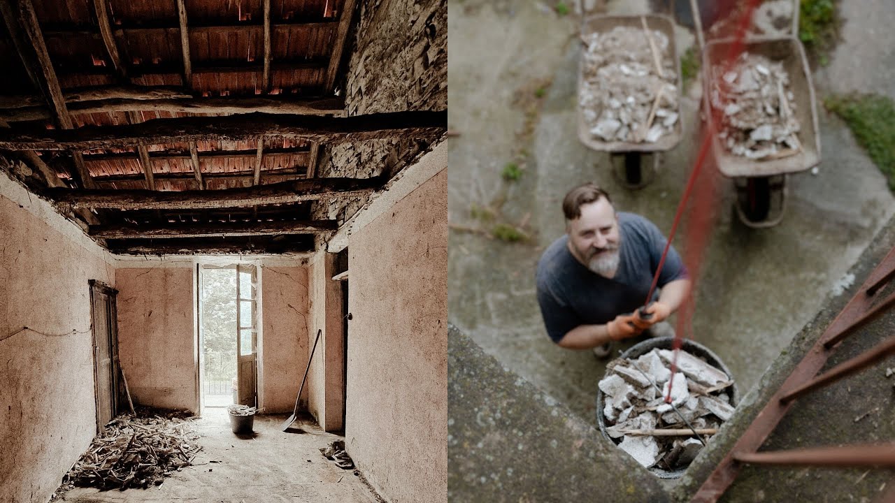 #44 Cleaning the backside of the house & taking out a rotten ceiling ...