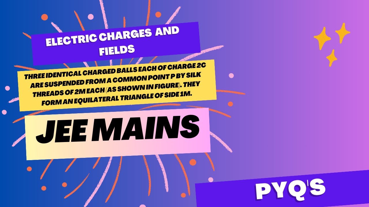 Three identical charged balls each of charge 2C are suspended from a ...