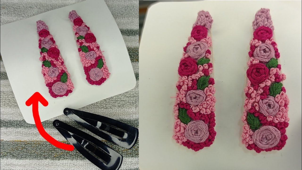Embroidery hair clip with normal needle/DIY hair clip without glue gun ...