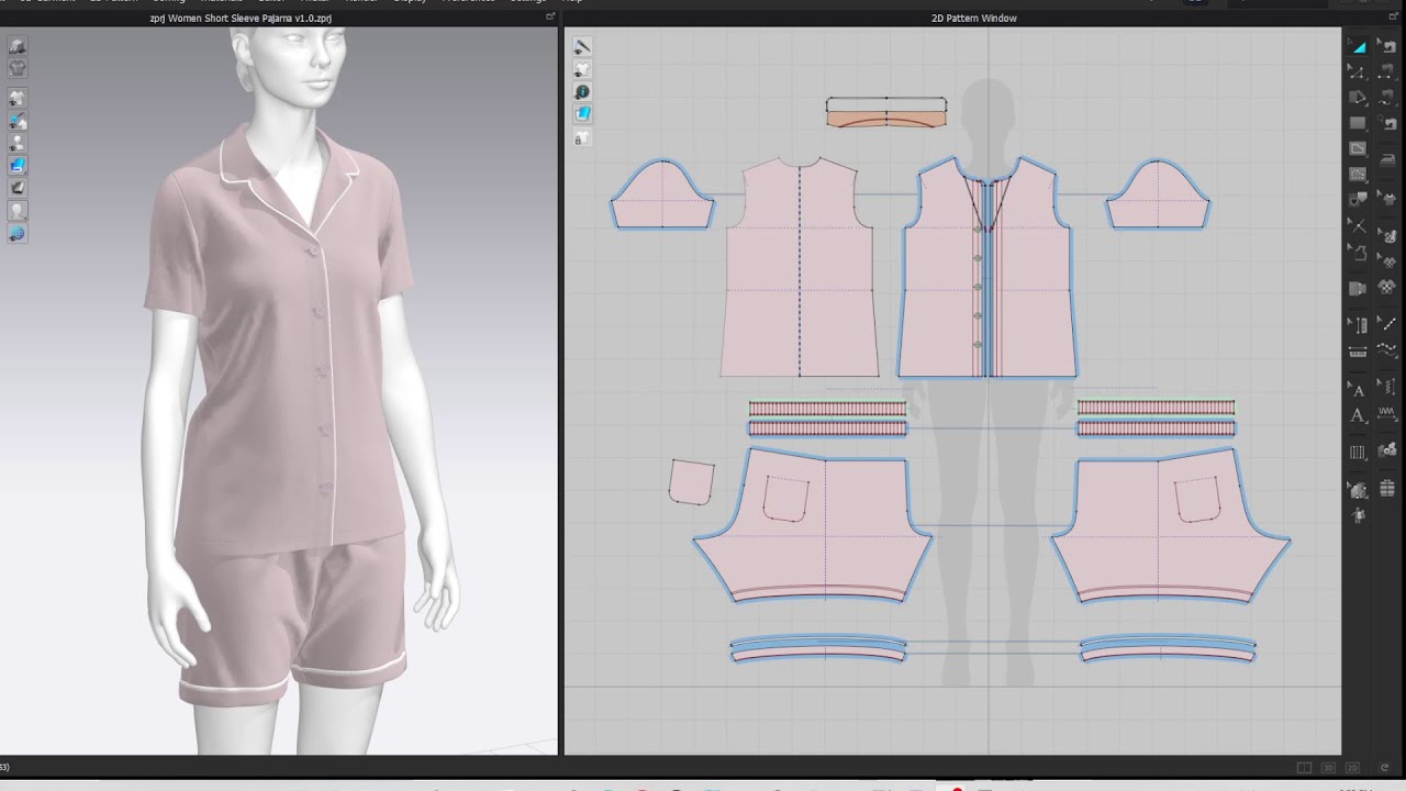 Drafting Women Short Sleeve Pajama, Marvelous Designer, Clo - YouTube
