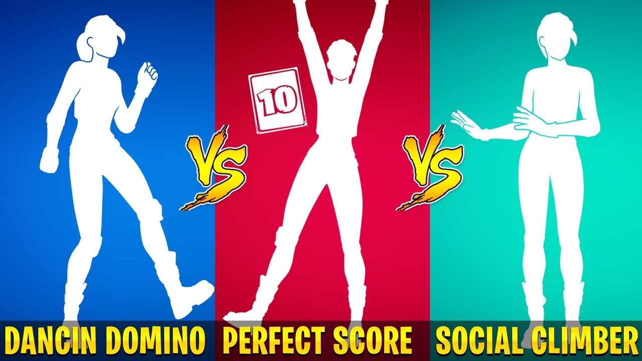 PERFECT SCORE vs DANCIN DOMINO vs SOCIAL CLIMBER - Fortnite Dance ...