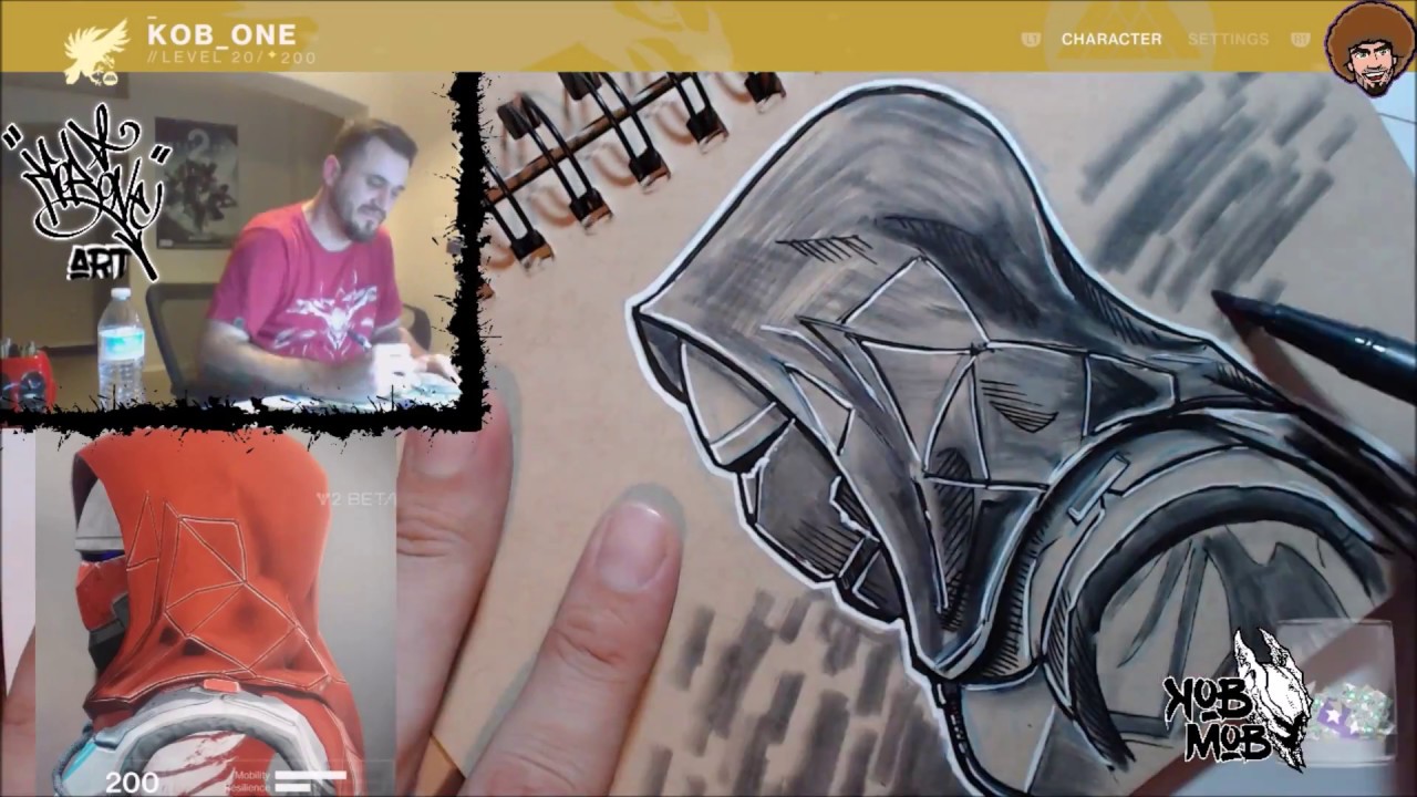 Time-Lapse profile drawing of a Destiny 2 Hunter by KobOneArt - YouTube