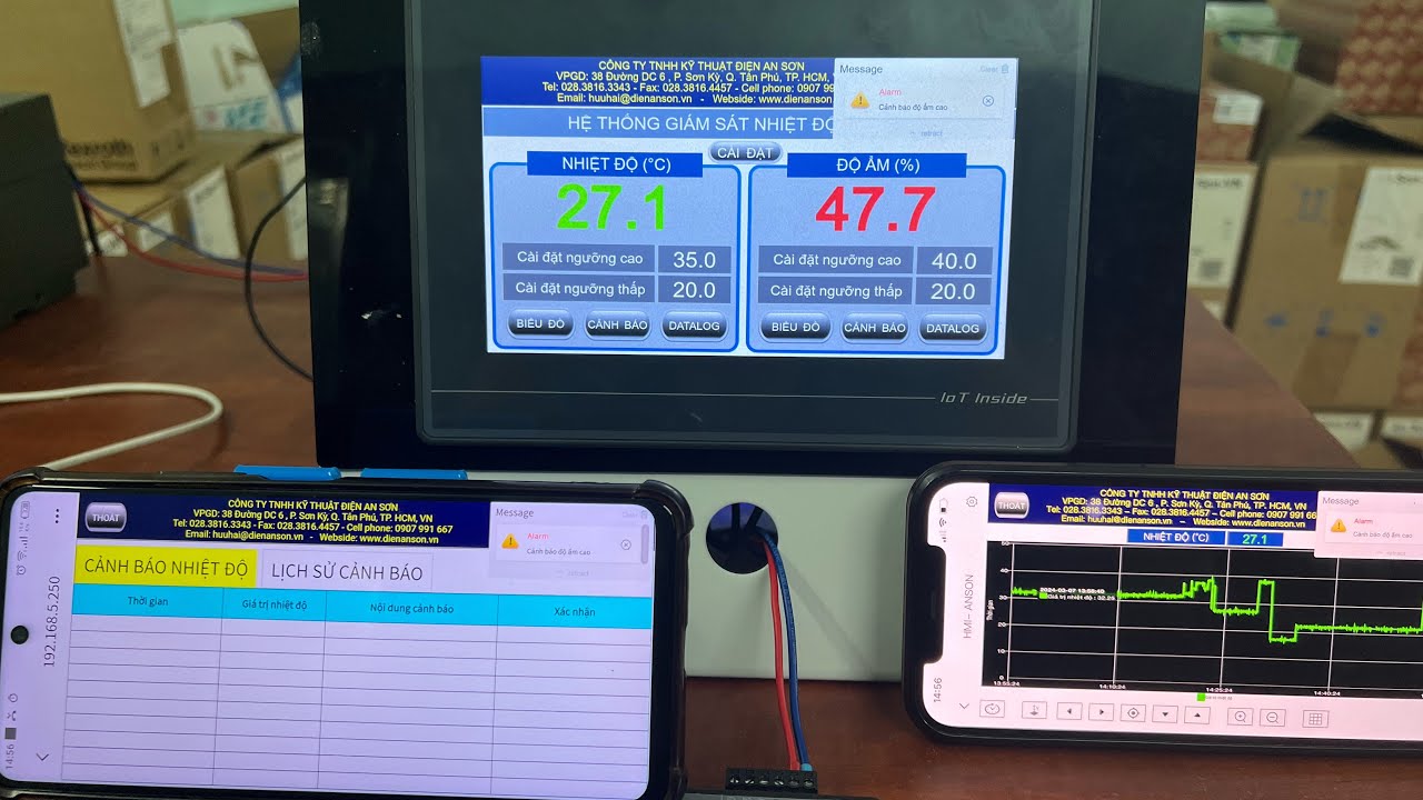 Temperature and huminidity - HMI - Smartphone - Call for alarm funtion ...