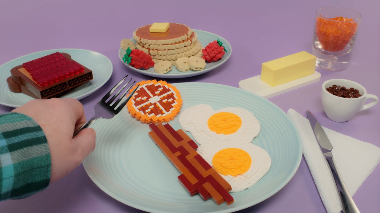 Lego Breakfast with Eggs, Bacon, Toast and Pancakes | Stop Motion ...