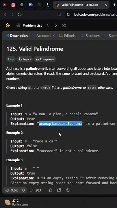 Leetcode 125 Valid Palindrome Javascript Solution Two Pointers