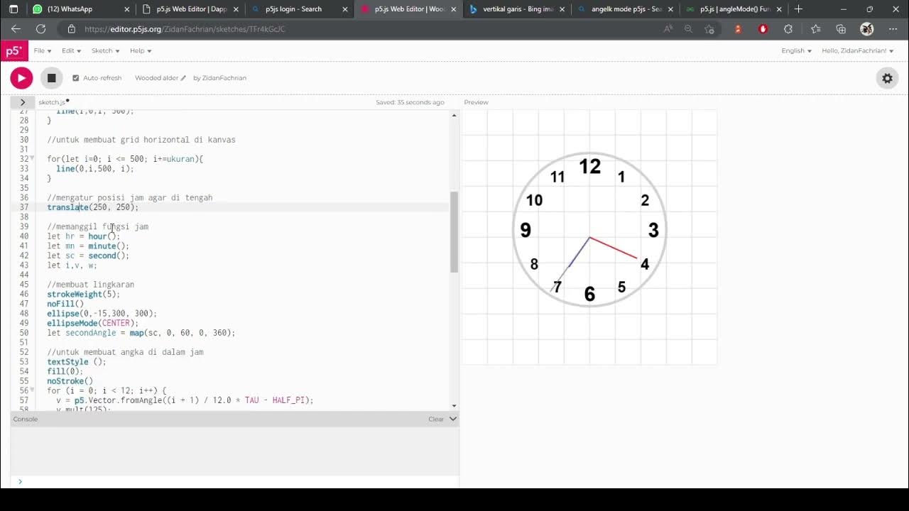 Jam analog dengan P5js Ujian Praktikum - YouTube