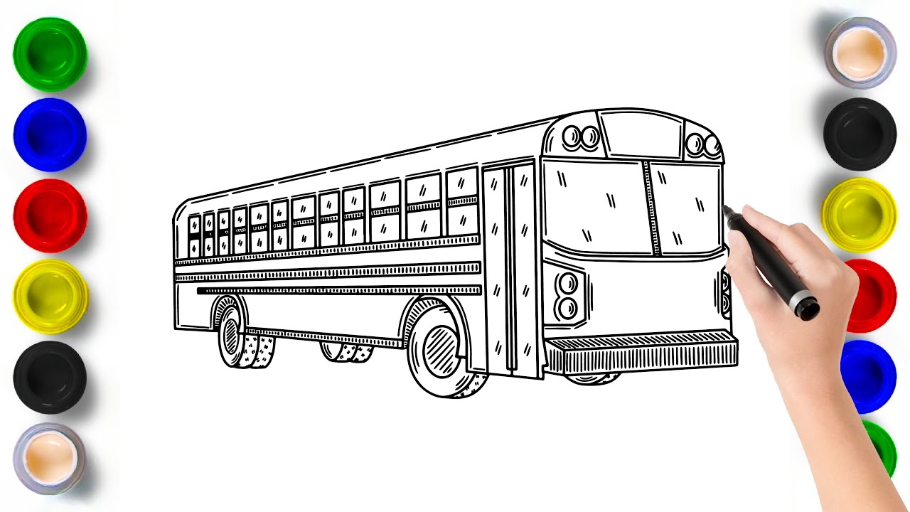 Bus Painting & Coloring Page Marker Pen For Kids & Toddlers - YouTube