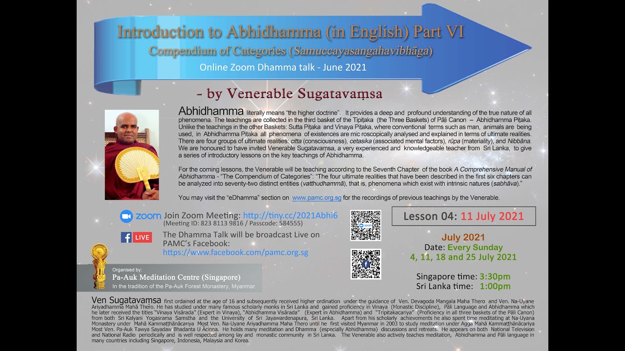 20210711 Introduction to Abhidhamma Part 6 - Compendium of Categories ...