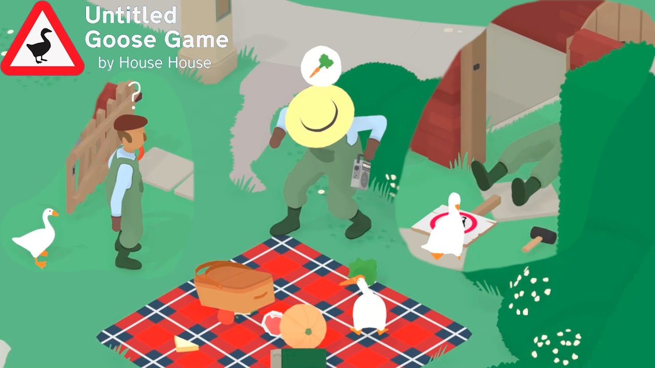 Садовод-овощ мешает гусю устроить пикник Миссии в саду Untitled Goose ...