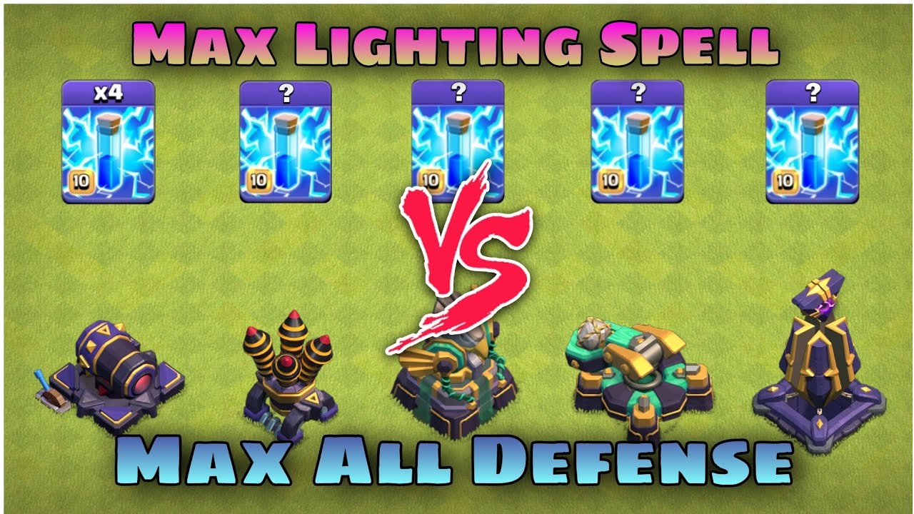 Max Lighting Spell Vs Every Max Defense | Clash of Clans #clashofclans ...