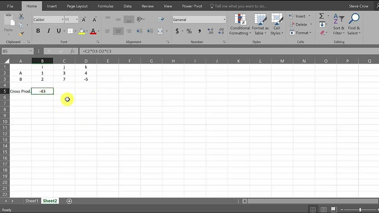 Excel - Calculate The CROSS PRODUCT Of Two Vectors - YouTube