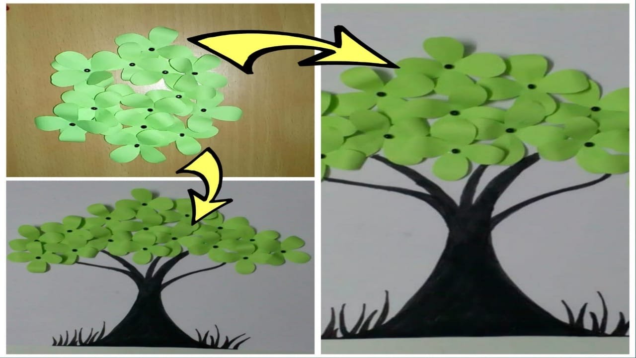 # DIY | paper flower tree making | how to make tree paper flowers wall ...