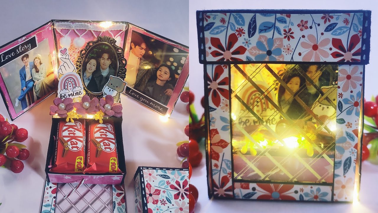 Mini shadow box card with fairylights pictures and chocolates inside # ...