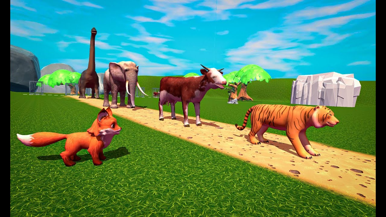 Zoo Animal Cartoon Game: Elephant, Zebra, Fox, Dino & Cow Walk Through ...